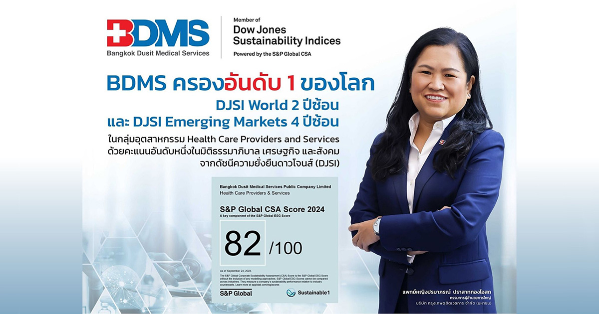 กรุงเทพดุสิตเวชการ (BDMS) ครองอันดับ 1 ของโลก ผู้นำดัชนีความยั่งยืนดาวโจนส์ DJSI 2 ปีซ้อน และ ...
