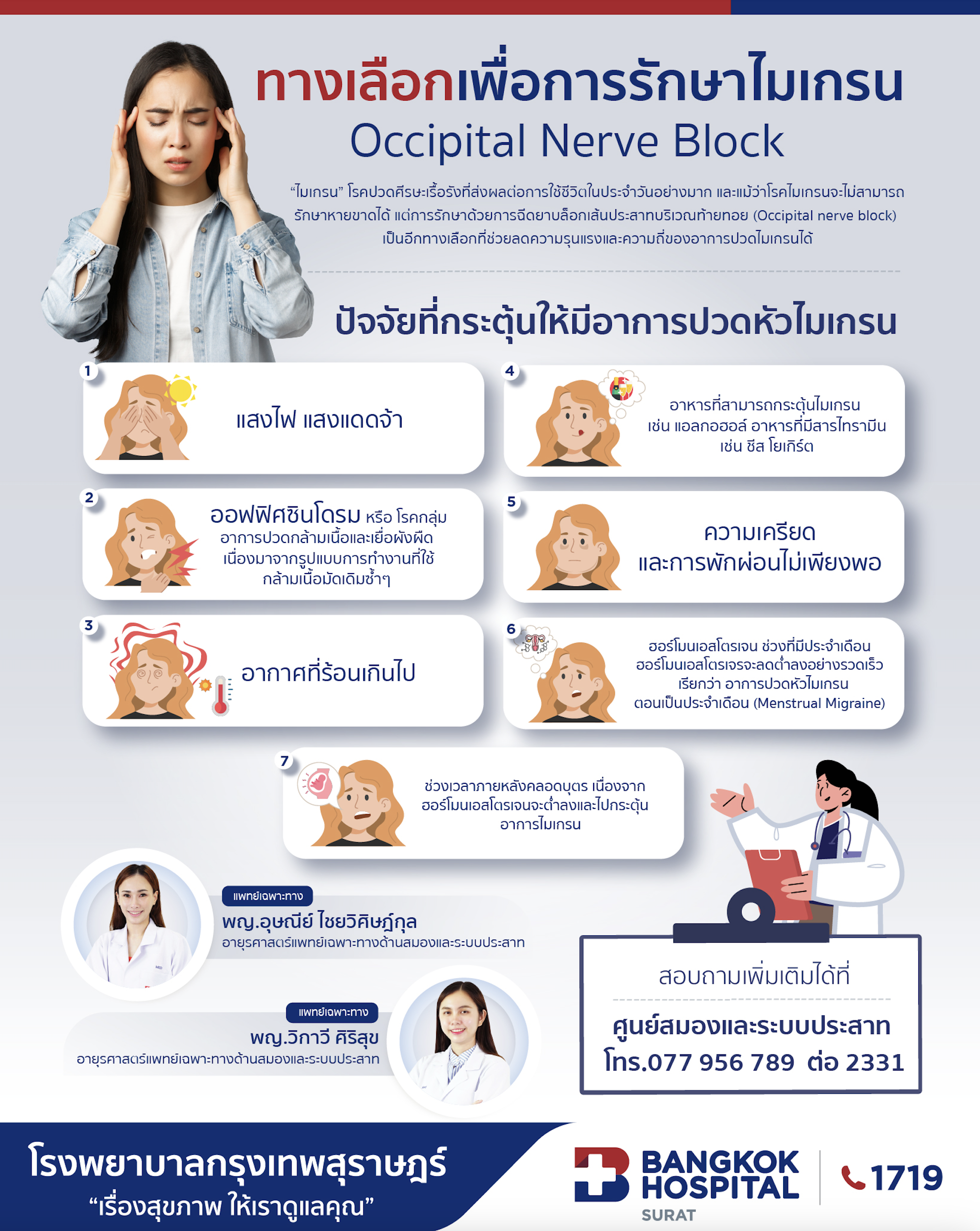 Occipital Nerve Block ทางเลือกเพื่อการรักษาไมเกรน | Bangkok Hospital Surat